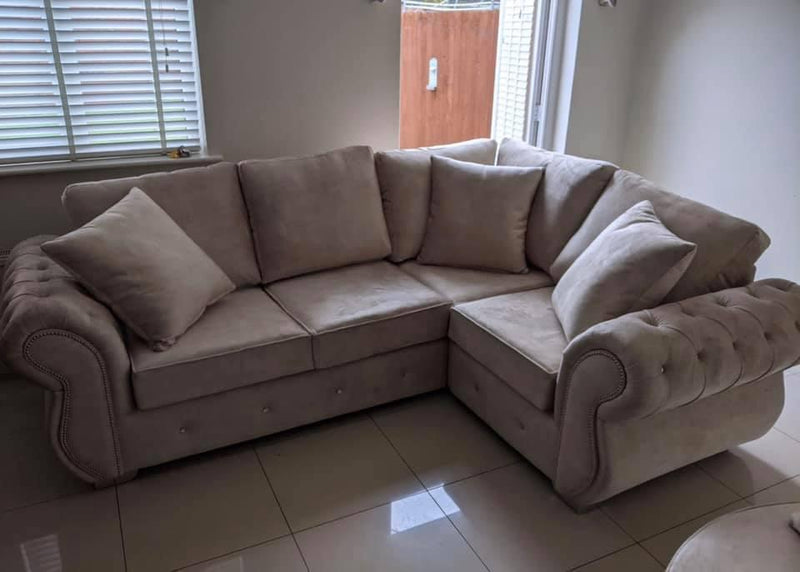 Rio Tuxedo Chesterfield Cream Fabric 4 Seater Corner Sofa – Looks_Wish